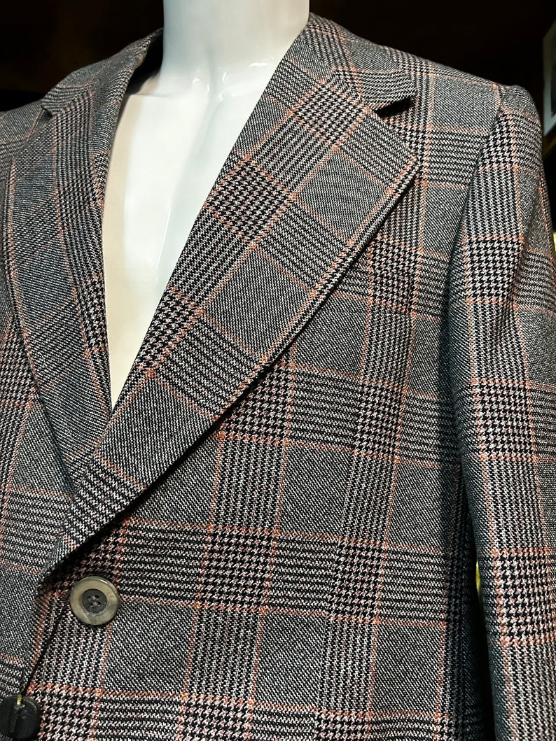 Vintage 70s Deadstock Men Suit Grey/red/white Tartan/prince of Wales ...