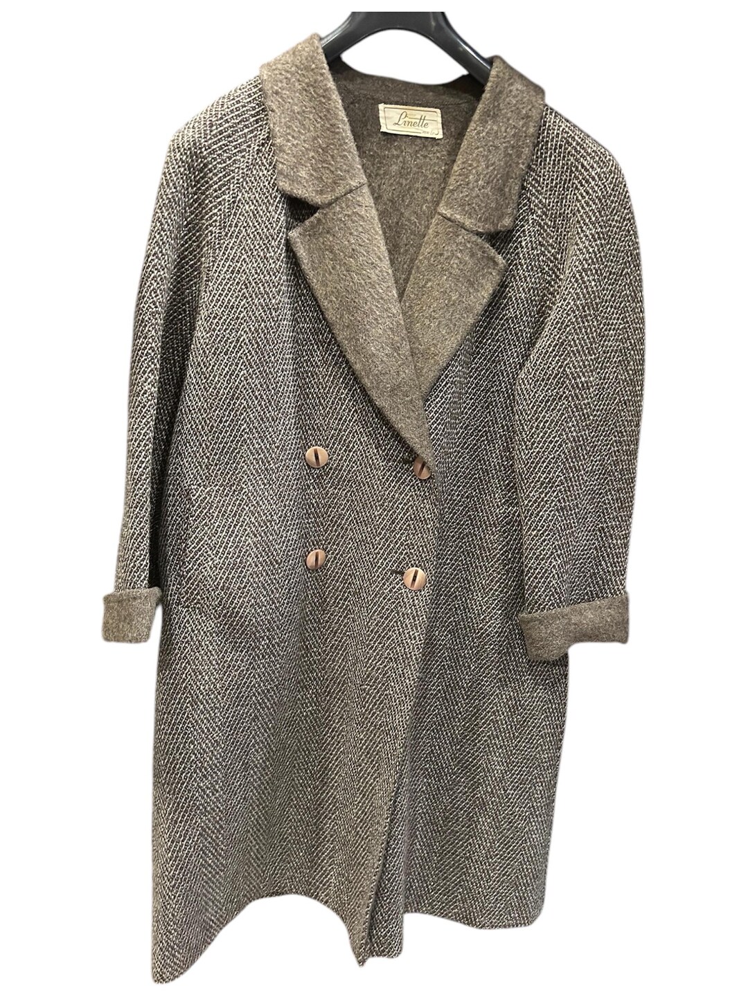 80s Vintage Coat Tweed Brown White Double-breasted/linette/jacket/wool ...