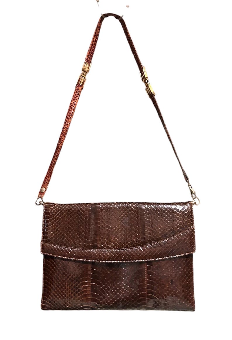 70s Vintage Shoulder Brown Clutch Bag Python / Elegant Crossbag Made in ...