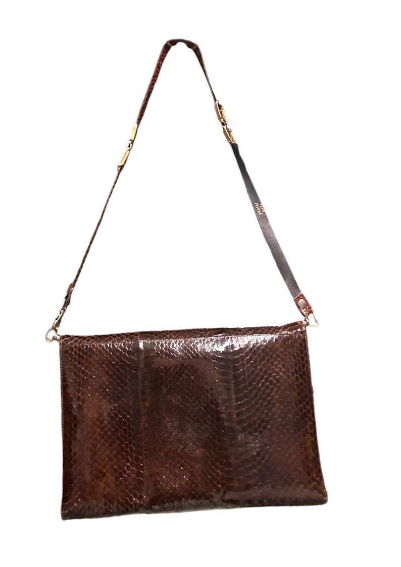70s Vintage Shoulder Brown Clutch Bag Python / Elegant Crossbag Made in ...