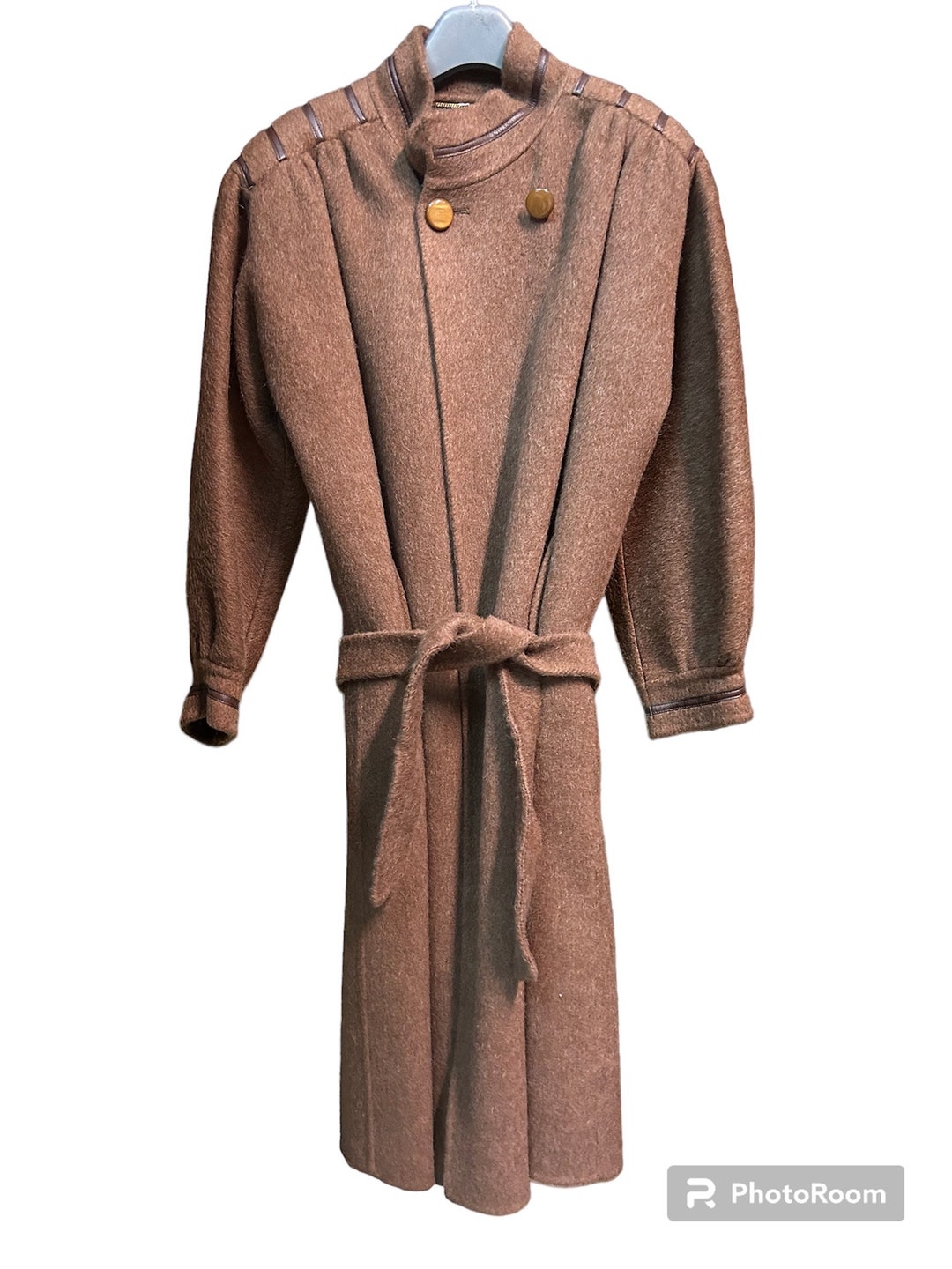 80s Pure Wool Alpaca and Mohair Brown Coat/belt/raglan With Leather ...