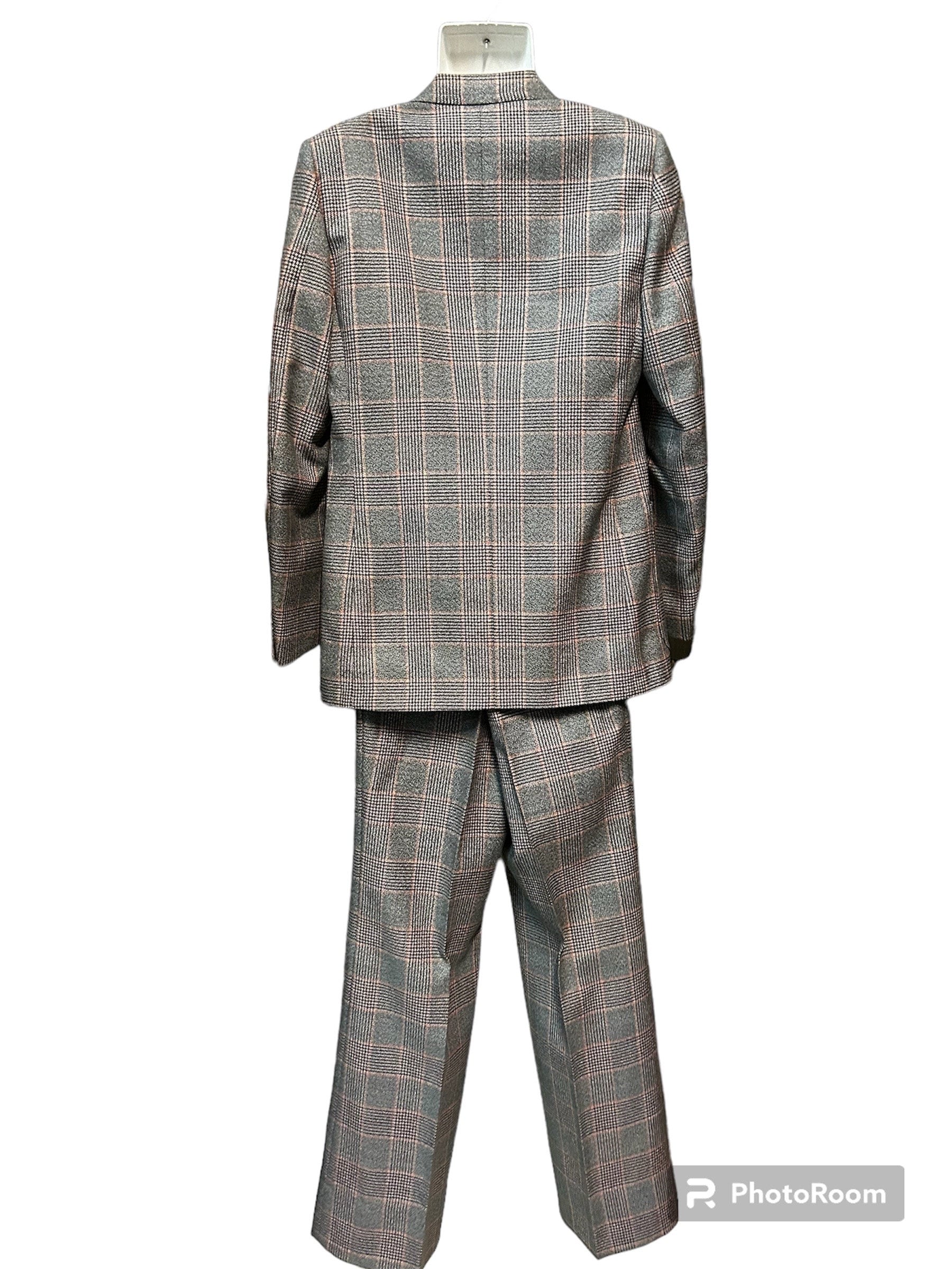 Vintage 70s Deadstock Men Suit Grey/red/white Tartan/prince of Wales ...