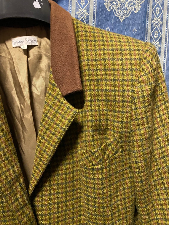 80s vintage pure wool brown/green/houndstooth/ jacket… - Gem