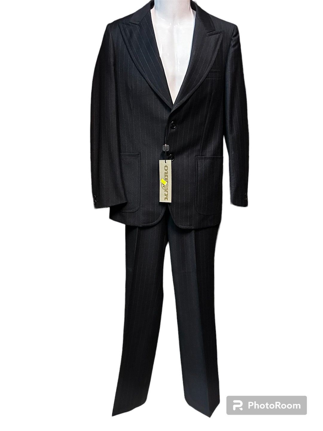 Vintage 70s Deadstock Men Suit Black Pinestripe/made in Italy by Mabro ...