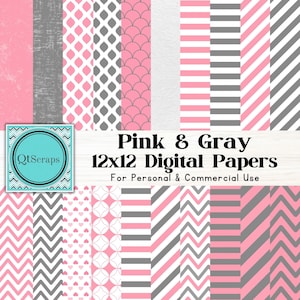 Pink and Gray Digital Paper Pack | 20 Coordinating Printable Designs ...