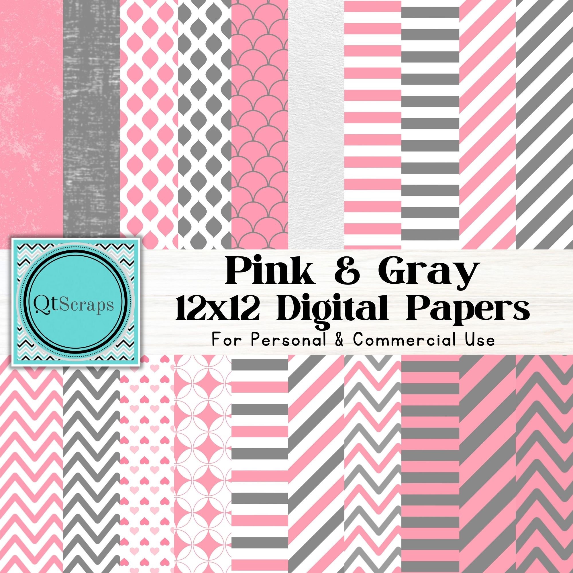 Pink and Gray Digital Paper Pack | 20 Coordinating Printable Designs ...