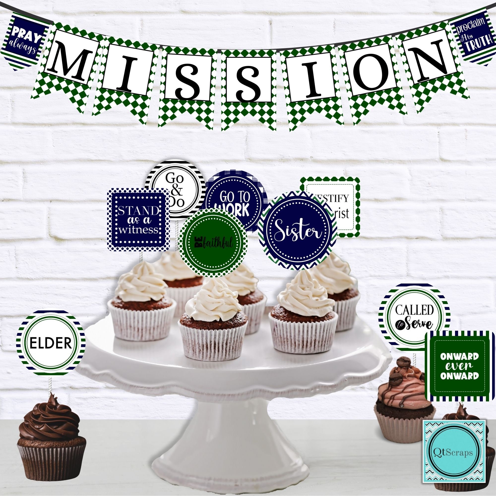 Editable Cupcake Toppers for Missionary Events | Blue & Green | Canva ...