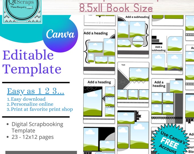 8.5 X 11 Basic Digital Scrapbook Templates | Customizable Canva ...