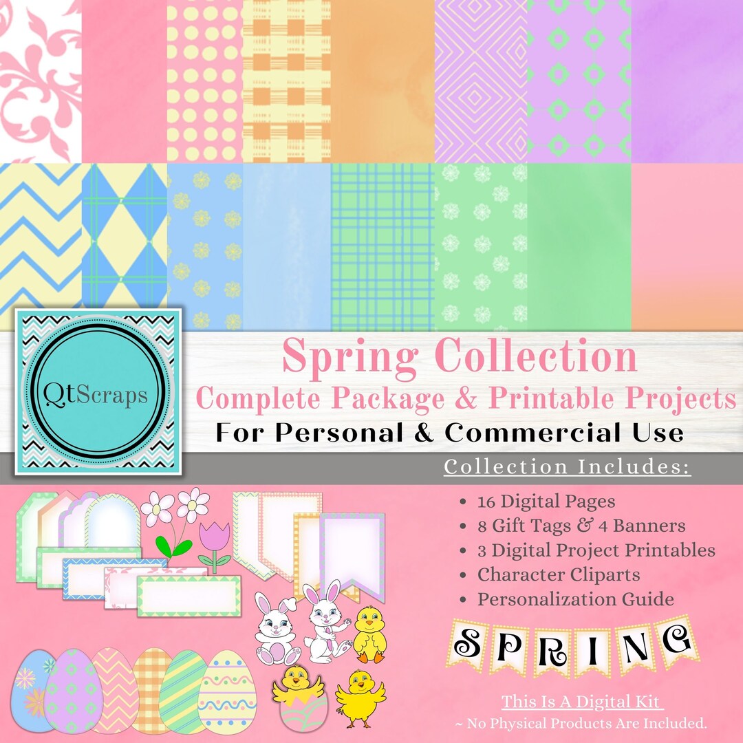 Spring Easter Clipart: Bunny Chick Digital Paper Pack (digital Download ...