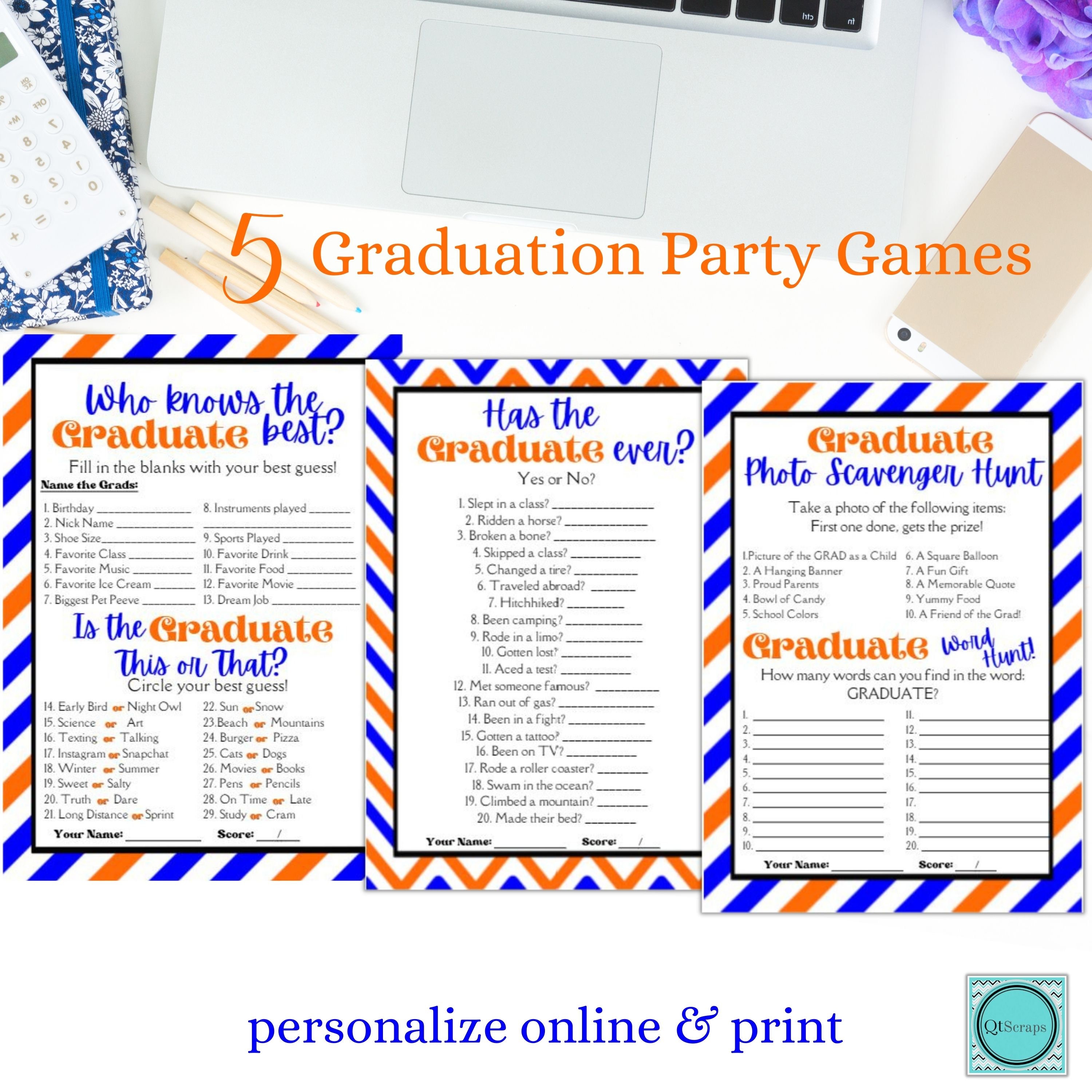 Blue & Orange Graduation School-color-themed Games, Grad Games ...