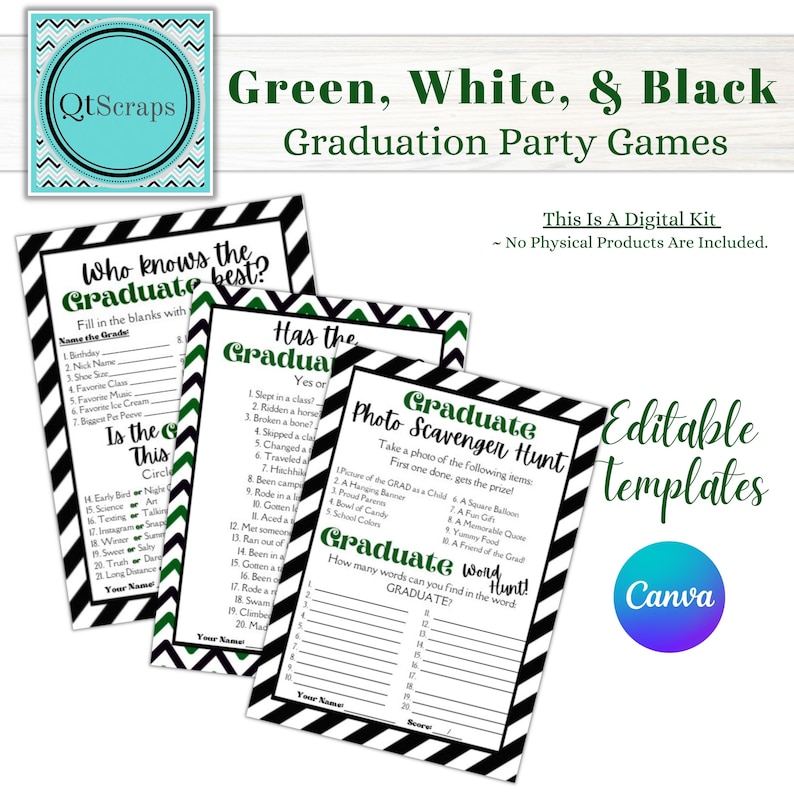 Green, White, & Black Graduation School-color-themed Games, Grad Games ...