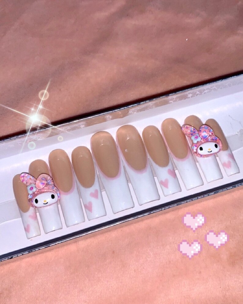 Kawaii Glossy White French Tips Luxury Y2k Press on Nails - Etsy