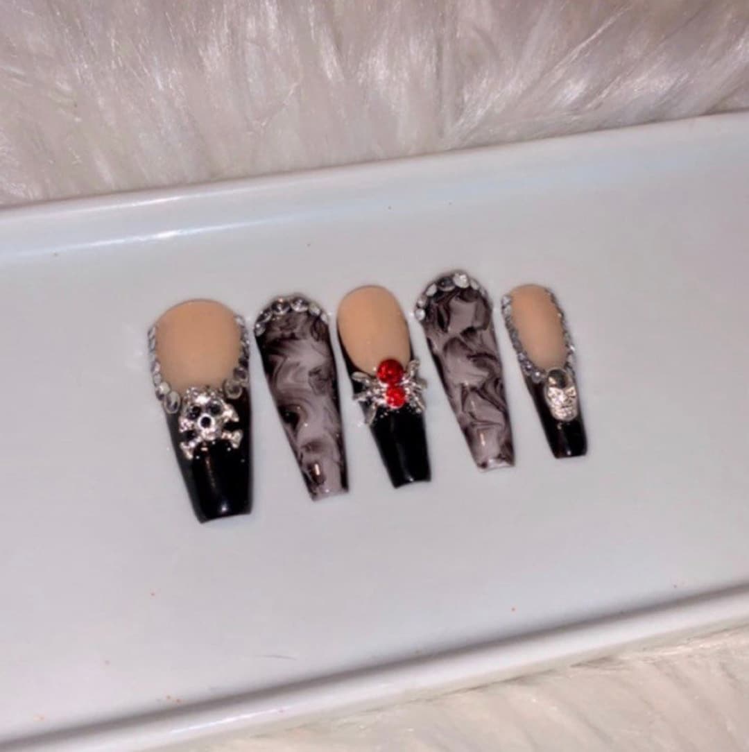 Goth Black Smokey French Tips Luxury Punk Emo Reusable Press - Etsy