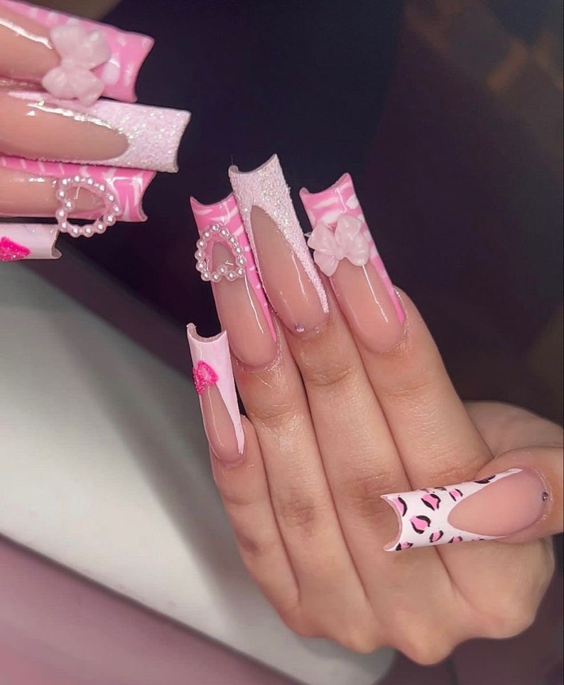 Y2K Pink Spring Frenchies Kawaii Luxury French Tip Press on Nails With ...