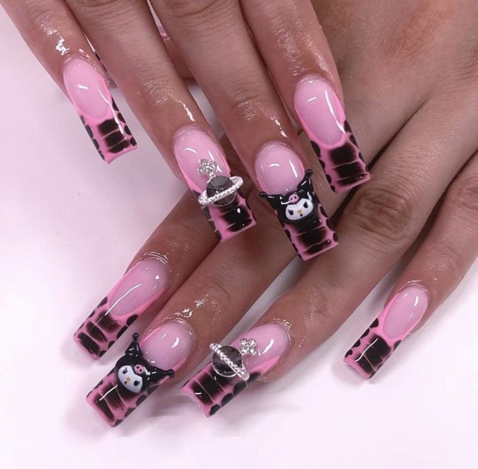 Kawaii Pink & Black Frenchies Planet Charm Y2k French Tip - Etsy