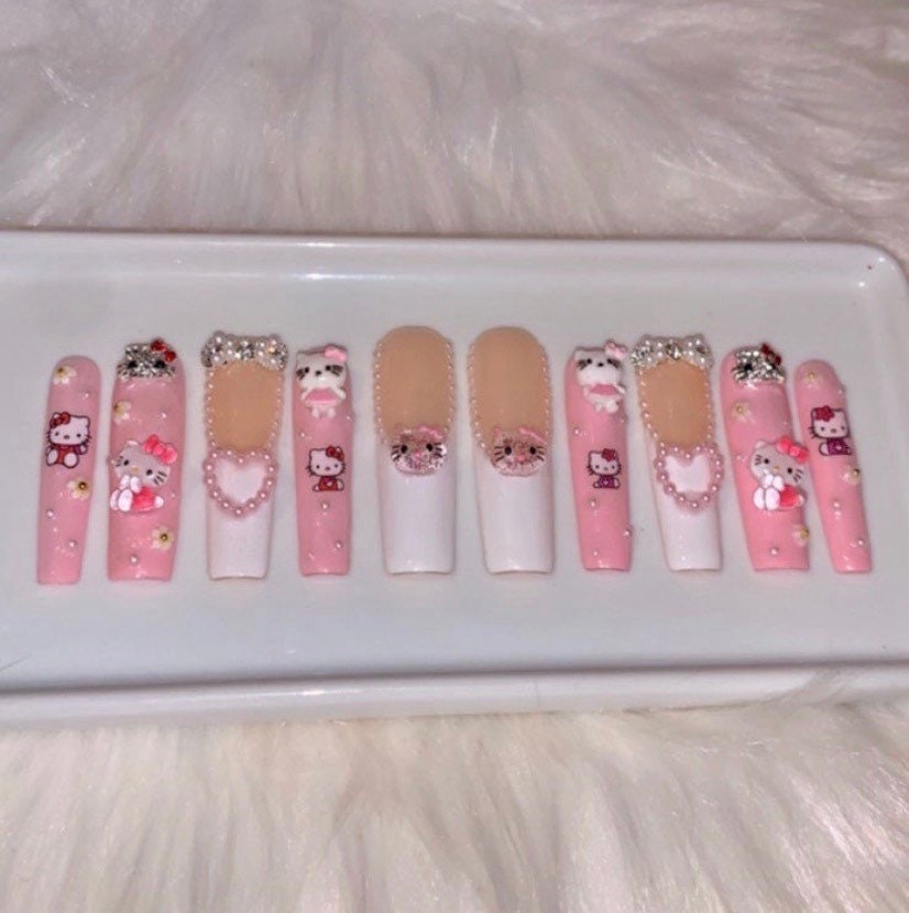 Kawaii Pearl French Tips Luxury Y2k Pastel Reusable Handmade - Etsy