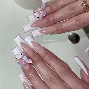 Kawaii Glossy White French Tips Luxury Y2k Press on Nails - Etsy