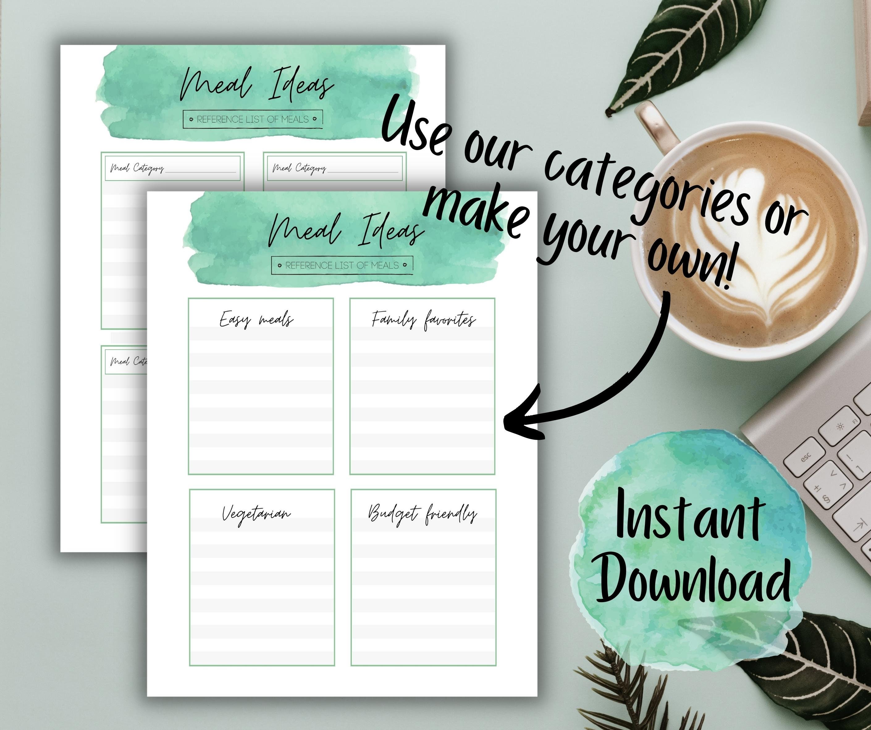 Watercolor Meal Planner Printable Weekly Meal Plan Rotation Prints ...