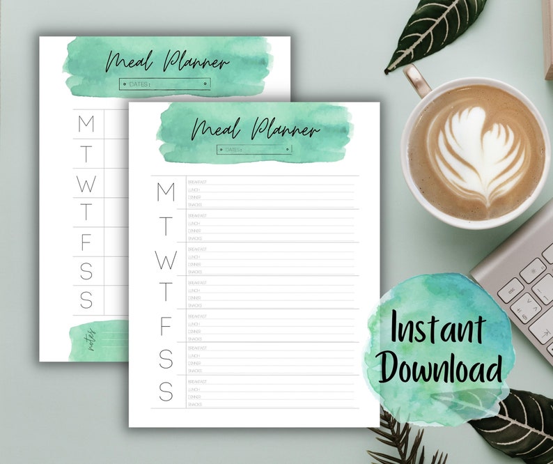 Watercolor Meal Planner Printable Weekly Meal Plan Rotation Prints ...