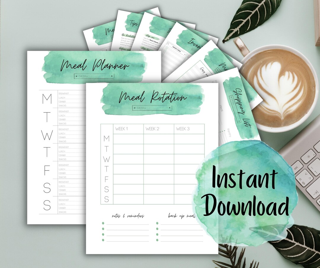 Watercolor Meal Planner Printable Weekly Meal Plan Rotation Prints ...