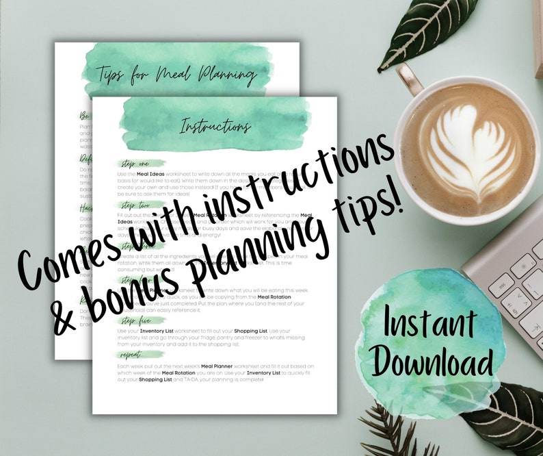 Watercolor Meal Planner Printable Weekly Meal Plan Rotation | Etsy