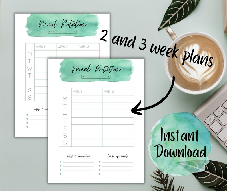 Watercolor Meal Planner Printable Weekly Meal Plan Rotation | Etsy
