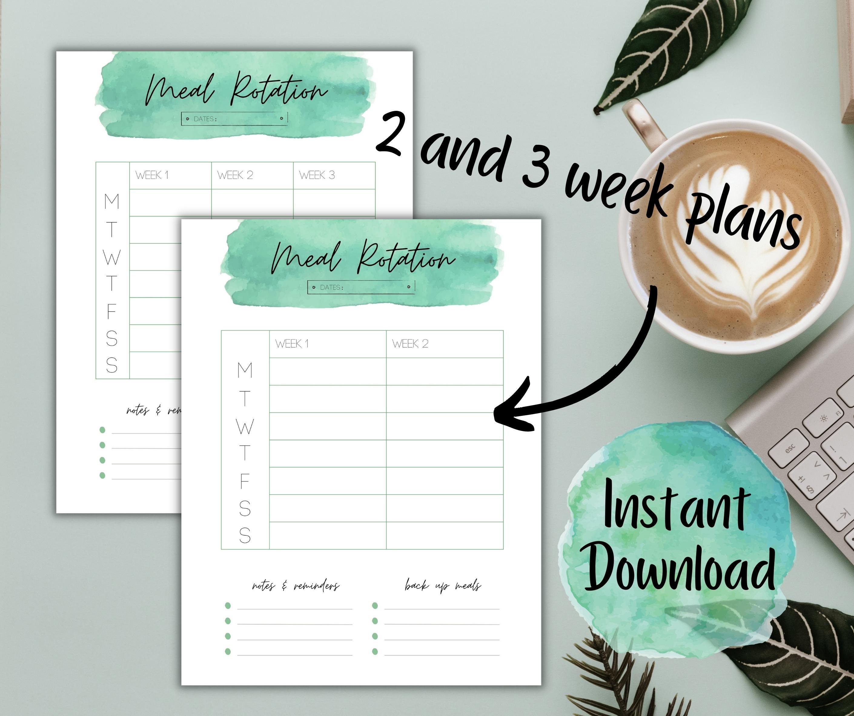 Watercolor Meal Planner Printable Weekly Meal Plan Rotation Prints ...