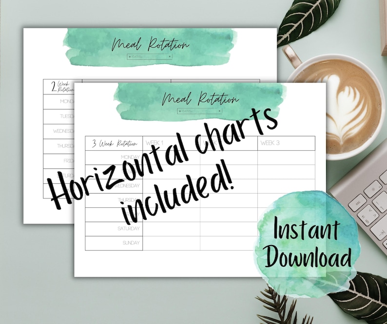 Watercolor Meal Planner Printable Weekly Meal Plan Rotation Prints ...
