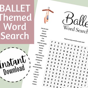 Ballet Themed Word Search, Instant Download, Printable Worksheet for ...