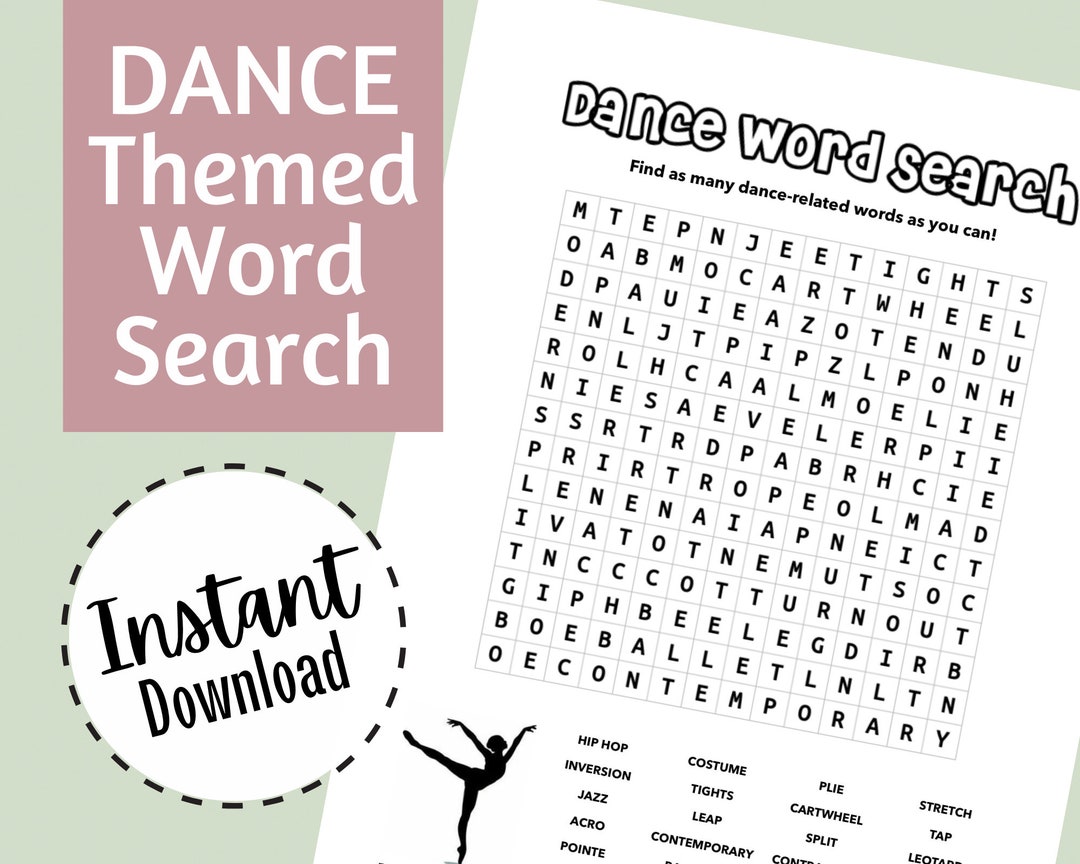 Dance-themed Word Search, Instant Download, Printable Worksheet for ...