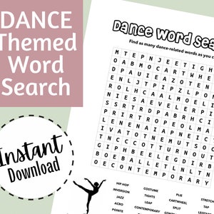 Dance-themed Word Search, Instant Download, Printable Worksheet for ...