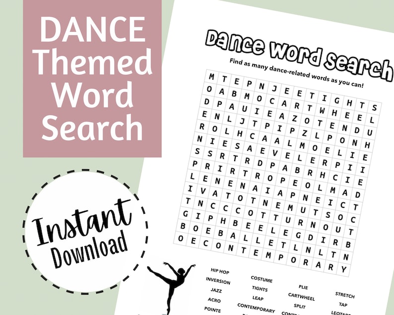 Dance-themed Word Search, Instant Download, Printable Worksheet for ...