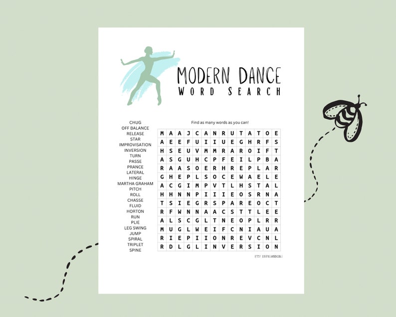 Modern Dance Word Search, Kids Printable Activity - Etsy