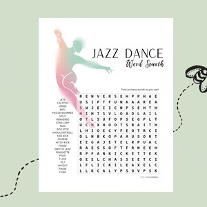 Jazz Dance Word Search, Printable Kids Activity - Etsy