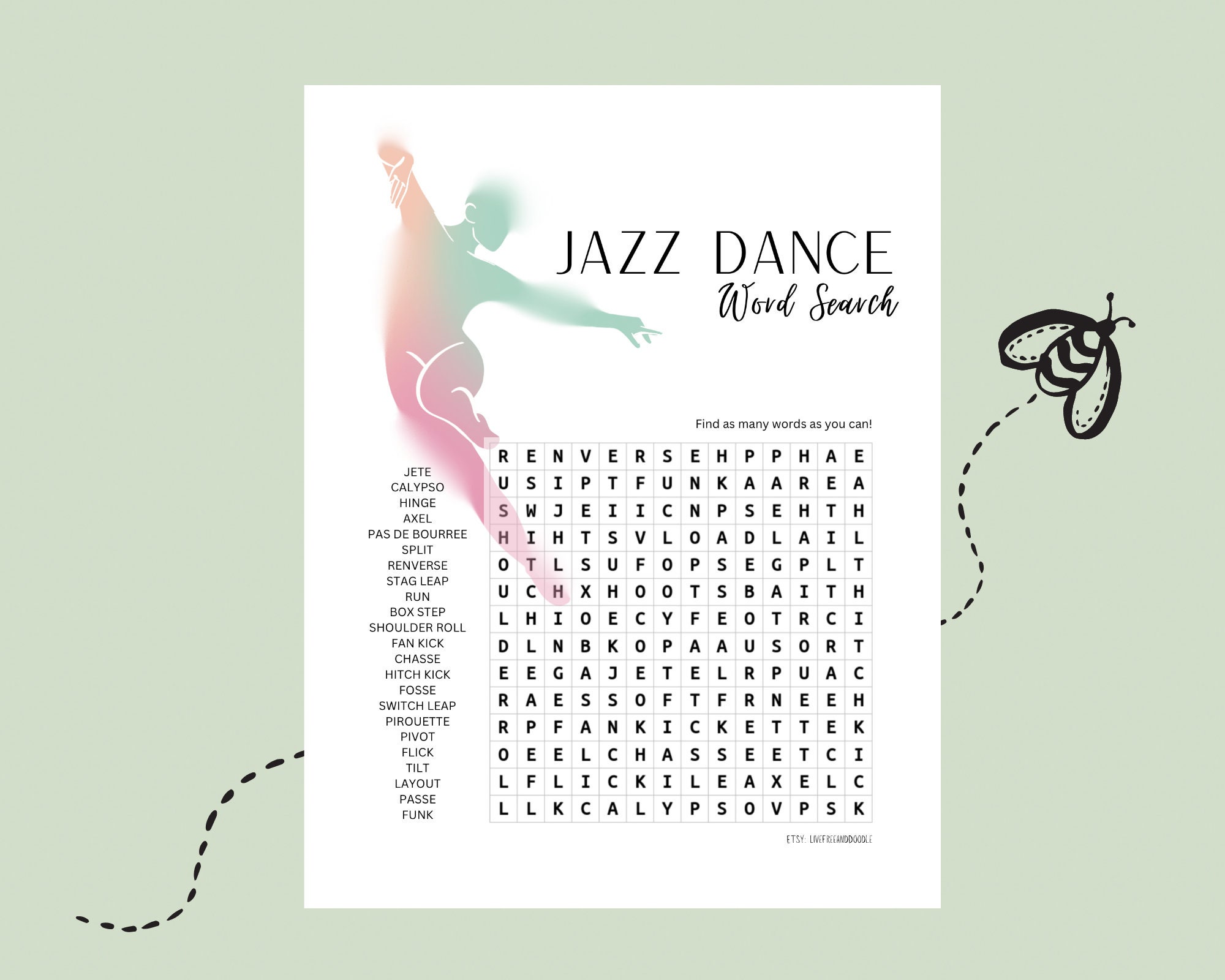 Jazz Dance Word Search, Printable Kids Activity - Etsy Australia