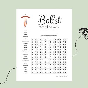 Ballet Themed Word Search, Instant Download, Printable Worksheet for ...