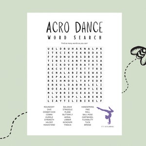 Acro Dance Word Search, Printable Dance Activity - Etsy