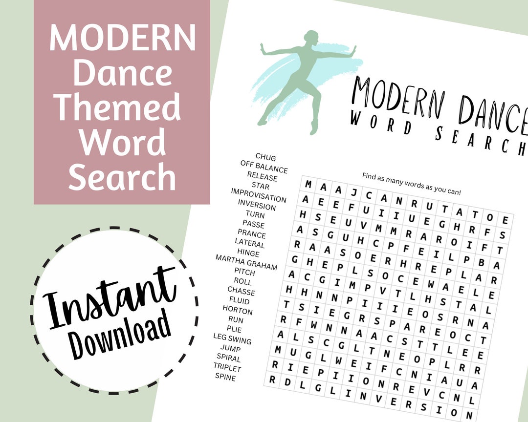 Modern Dance Word Search, Kids Printable Activity - Etsy