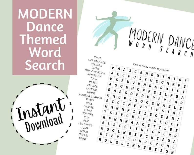 Modern Dance Word Search, Kids Printable Activity - Etsy