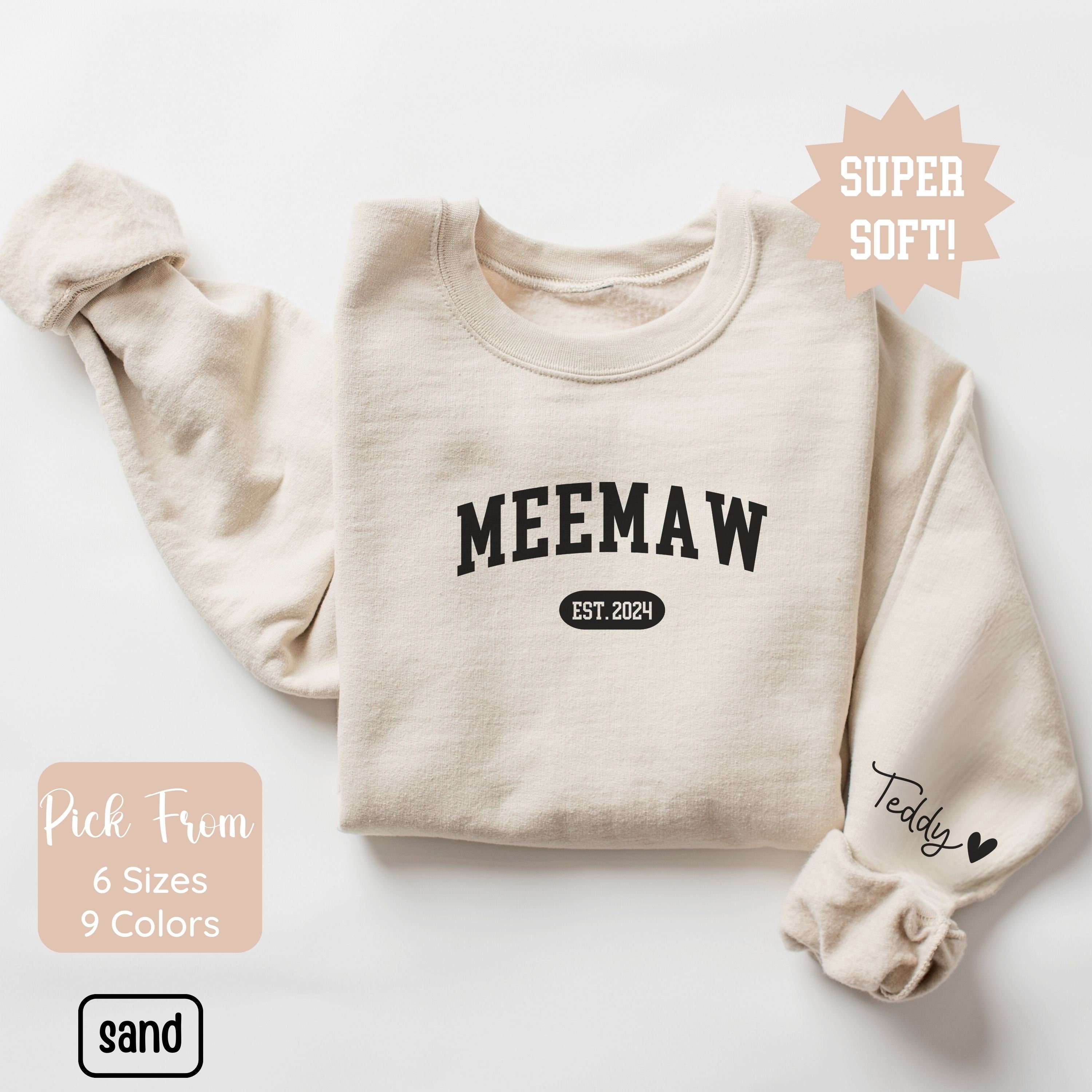 Custom Meemaw Sweatshirt, Grandkids Name Shirt, Gift for Grandma, Nana ...