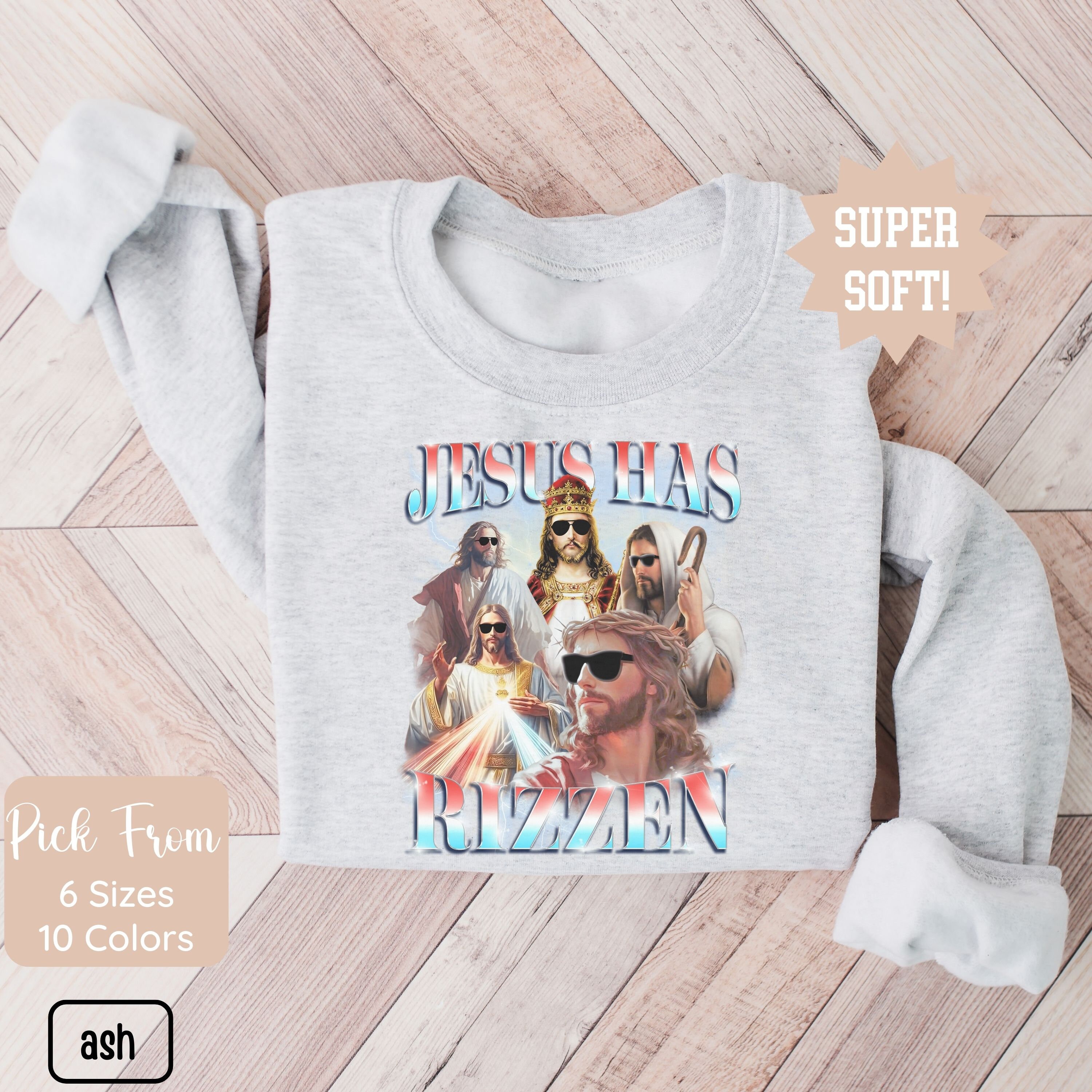 90s Vintage Bootleg Sweatshirt, Jesus Bootleg Rap Tee, He is Rizzin ...