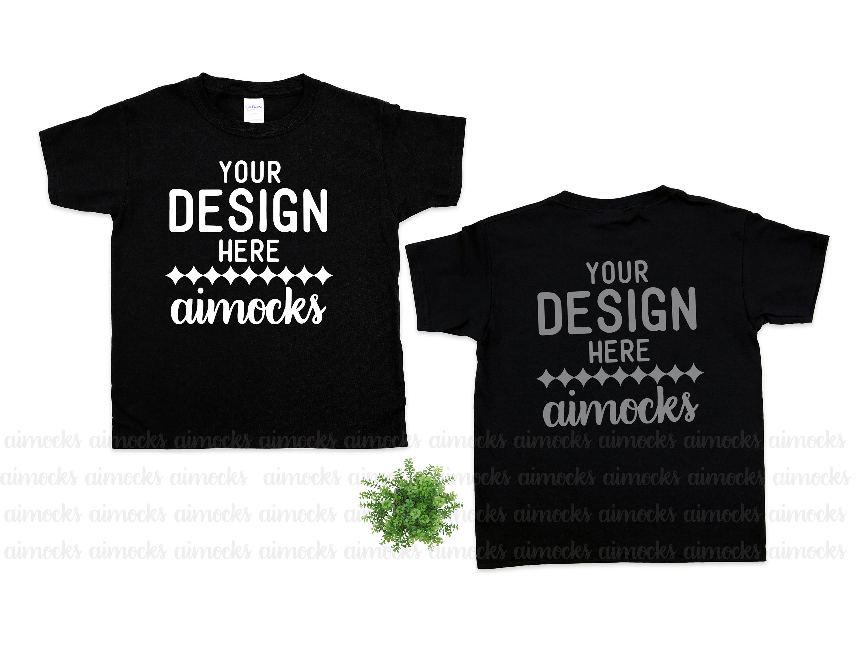 Black T-shirt Mockup for Kids, Front and Back, Youth 500B Gildan Mockup ...