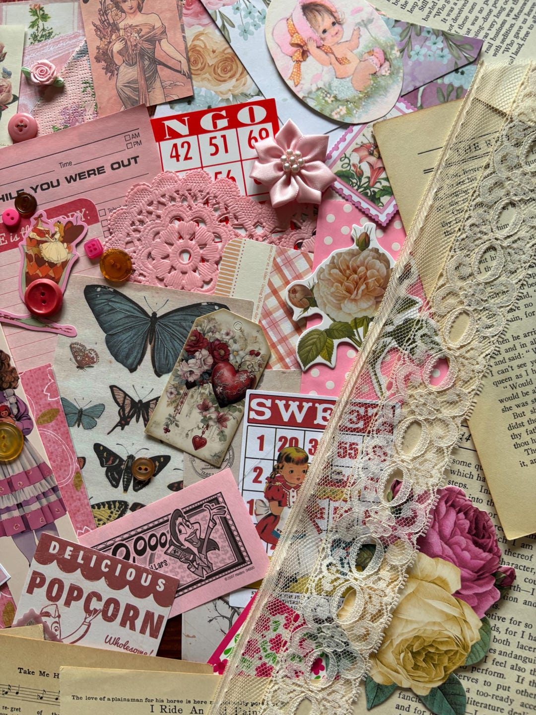 Vintage Grab Bag, 70 Pieces, Journal Paper, Scrapbooking, Authentic ...