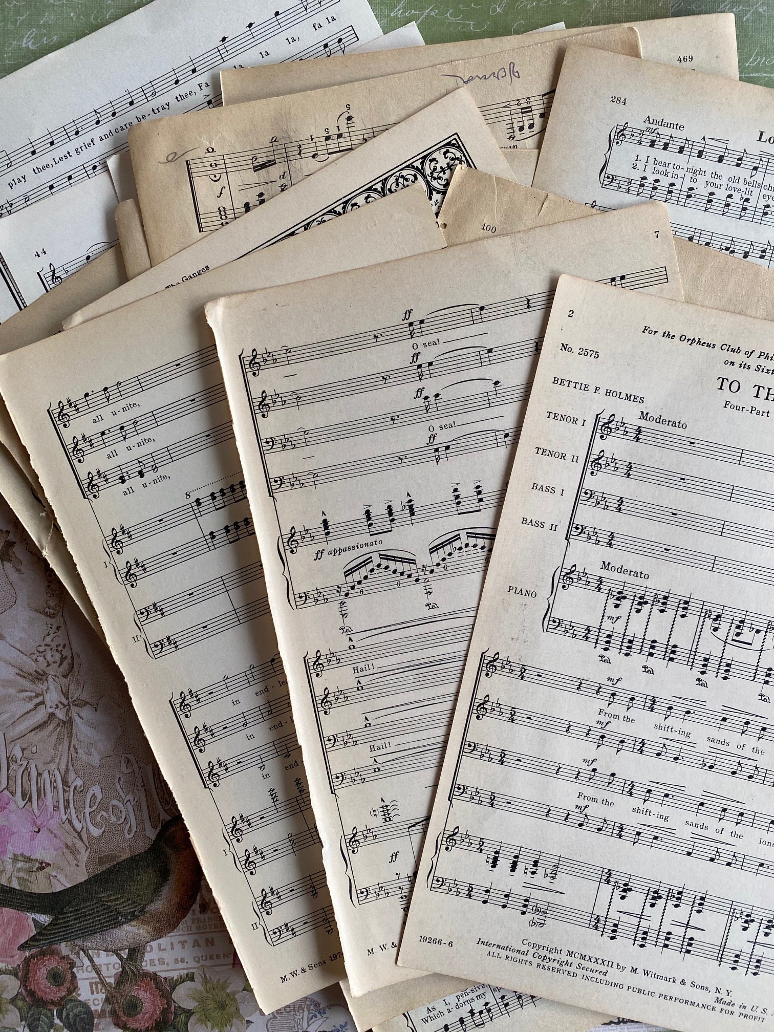 25 Vintage Music Pages, Sheet Music Bundle, Beautifully Aged Paper ...