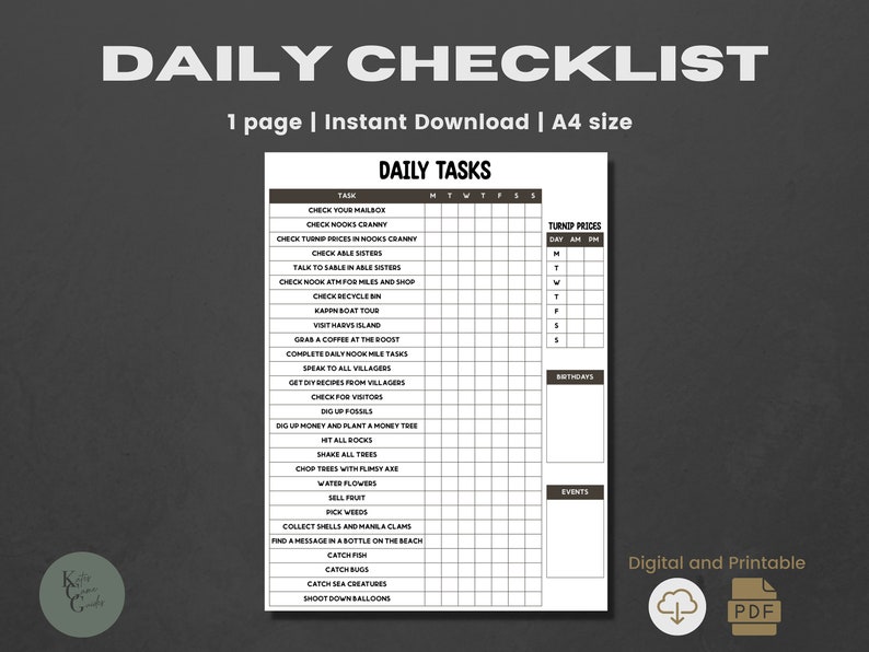 ACNH Daily Checklist | 2.0 Update | Daily Tracker | to Do List | Daily ...