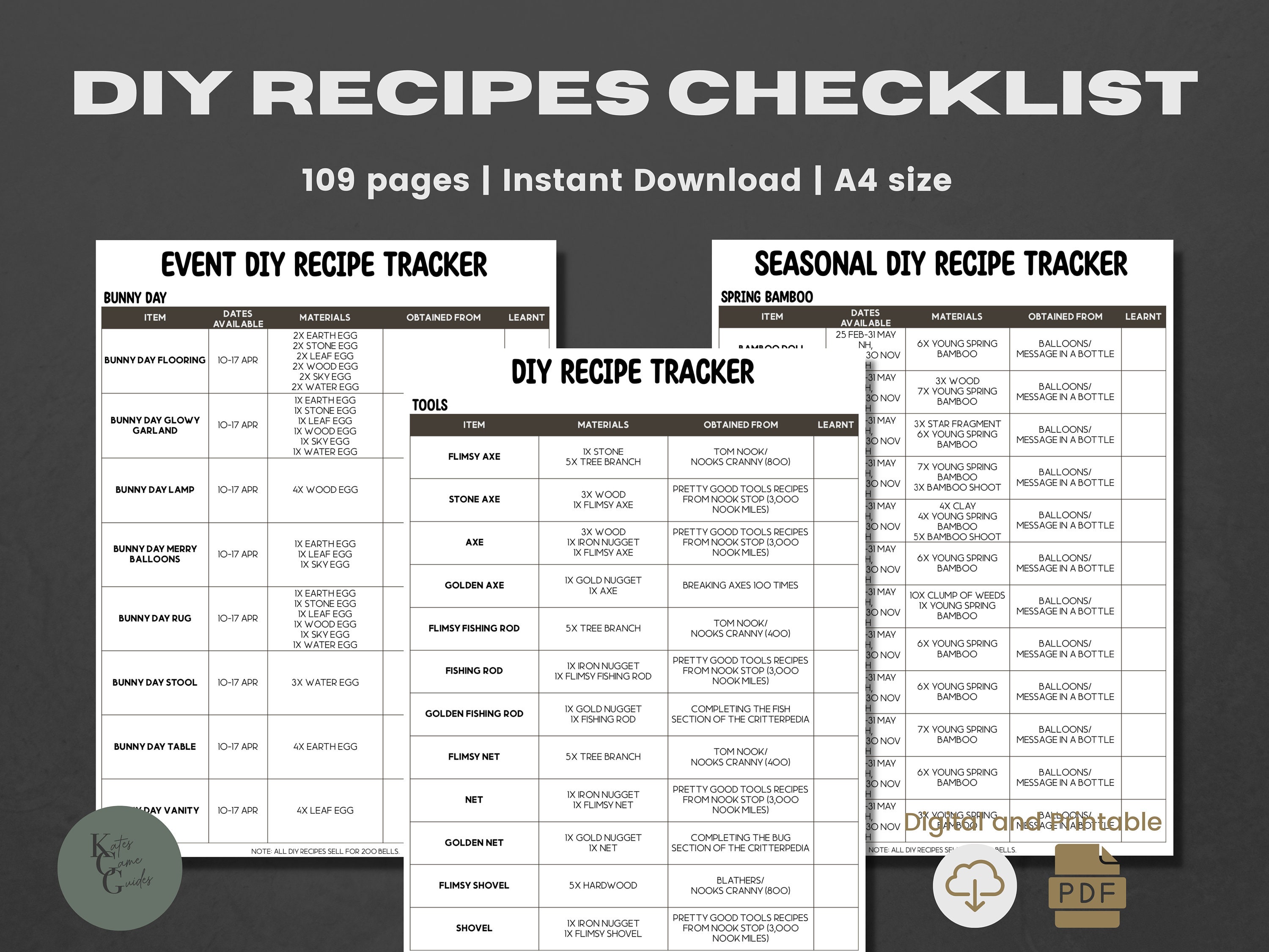 ACNH DIY Recipes Checklist | 2.0 Update | DIY Recipe List | Cooking Diy ...