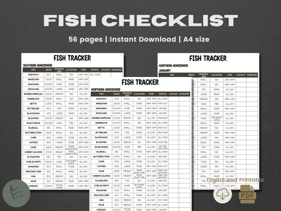 ACNH Fish Checklist 2.0 Update Fish Calendar Fish Spawn - Etsy