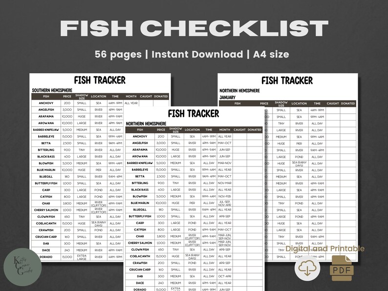 ACNH Fish Checklist 2.0 Update Fish Calendar Fish Spawn - Etsy