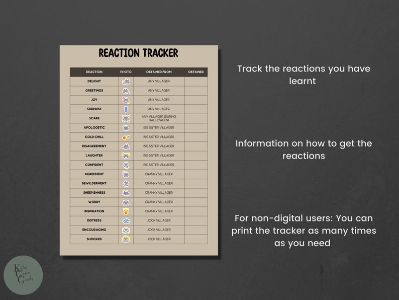 ACNH Reaction Checklist | 2.0 Update | Reaction List | Reaction Guide ...