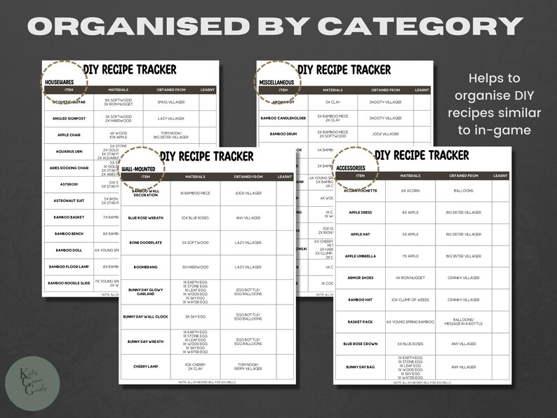 ACNH DIY Recipes Checklist | 2.0 Update | DIY Recipe List | Cooking Diy ...